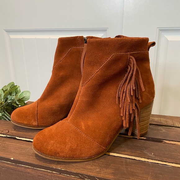 Toms | Shoes | Brand New Beautiful Suede Fringe Heel Ankle Boots | Poshmark